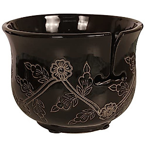 abhandicrafts 7x7" Inch Large Ceramic Yarn Bowl Double Spiral Knitting Bowl for Two Balls of Yarn Beautifully Hand Carved Floral Design by an Indian Artisans - Gifts for Knitters,