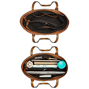 S-ZONE Women Vintage Genuine Leather Tote Shoulder Bag Handbag Upgraded Version Medium