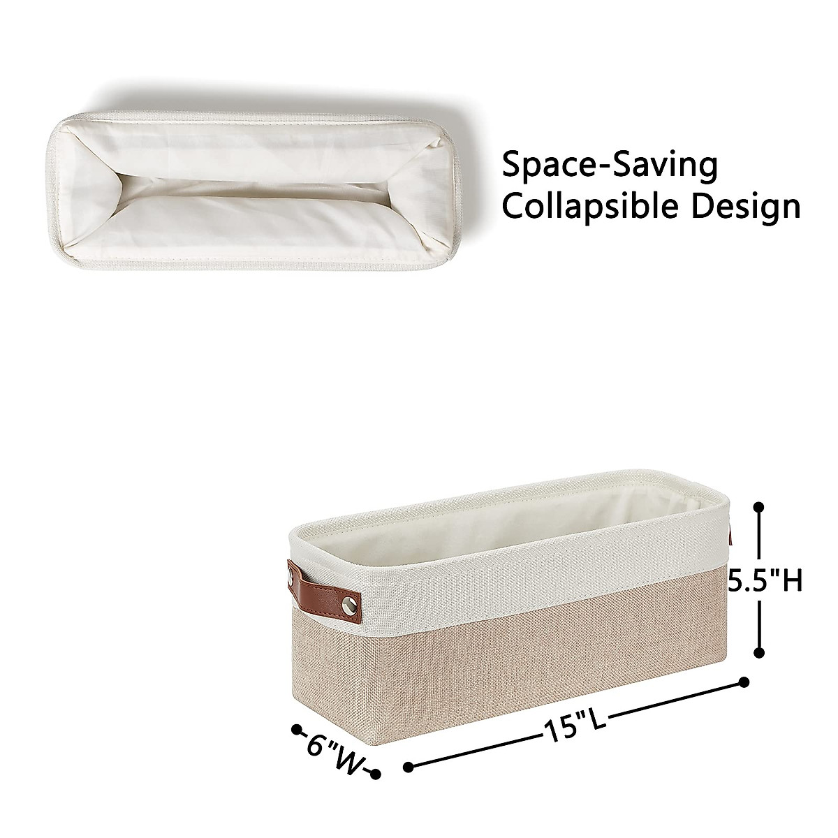 DULLEMELO Collapsible Bundle Baskets 2 Narrow Baskets 15"x6"x5.5" + 4 Cube Baskets 13"x13"x13"（White&Khaki)