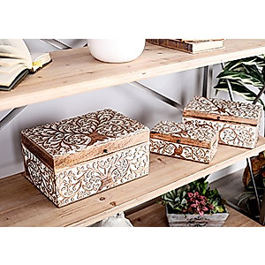 Deco 79 Mango Wood Floral Box with Hinged Lid, Set of 3 8", 10", 12"W, Brown