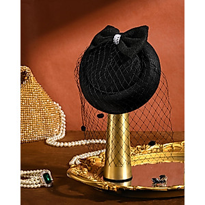 Zivyes Fascinators for Women Tea Party Hats Kentucky Derby 20s 50s Pillbox Hat Birdcage Veil for Funeral Janet Snakehole