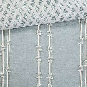 INK+IVY 100% Cotton Comforter Set Trendy Stripe Textured Design, Modern Down Alternative, All Season Cozy Bedding with Matching Shams, Full/Queen, Aqua Reversable Stripes