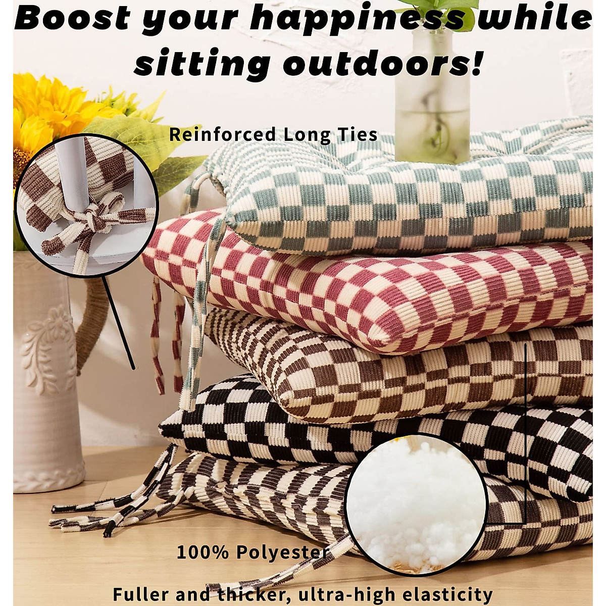 Chair Cushions for Dining Chairs 4 Pack - Seat Cushions for Kitchen Chairs, Chair Pads for Dining Chairs, Kitchen Chair Cushions for Home Kitchen & Dining Room Chairs (Dark Coffee, 4)