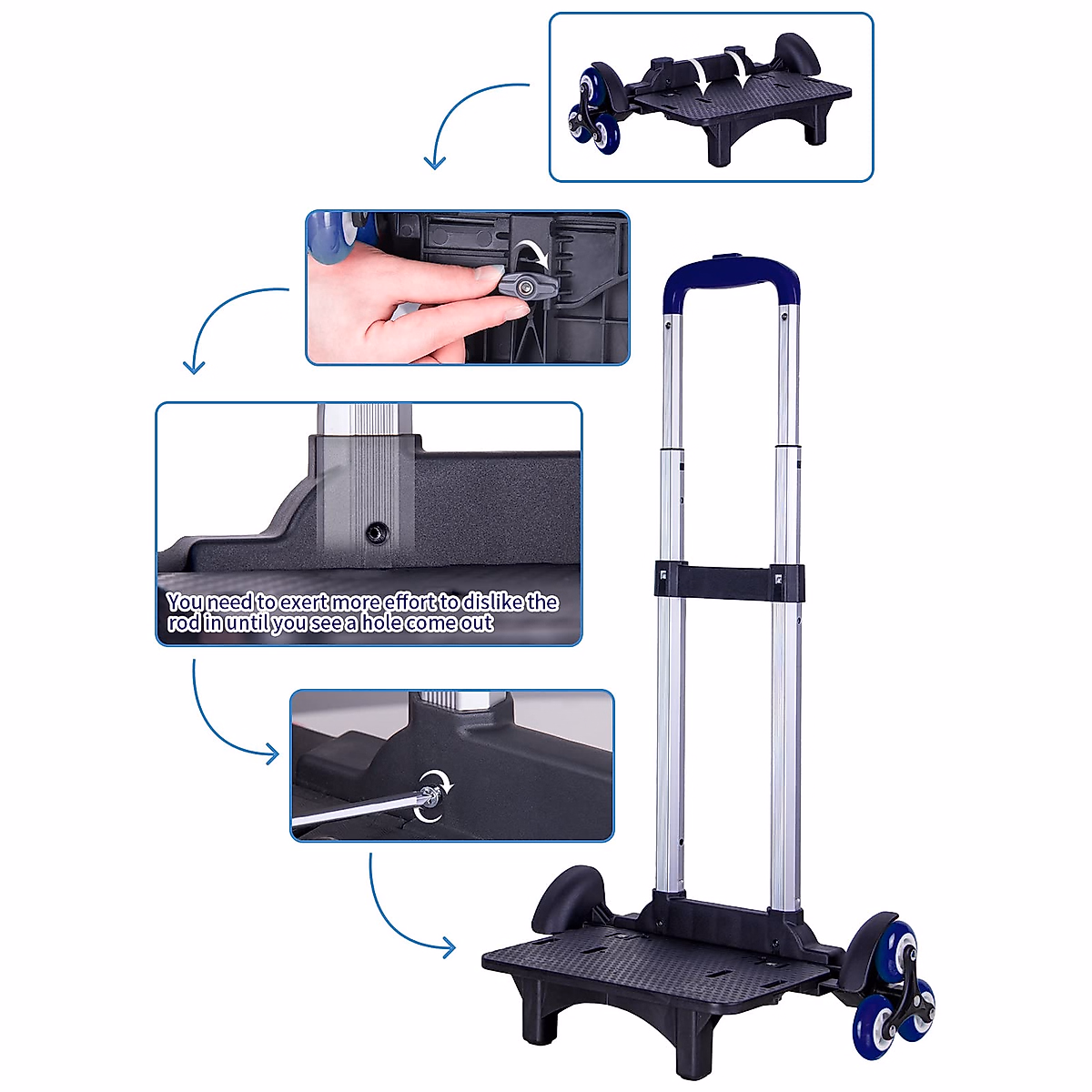 PROTAURI Backpack Trolley with 6 Wheels can Climb Stair, Foldable Rolling Luggage Cart, Adults/Student/Kid's Roller Attachment for School Bags/Backpacks