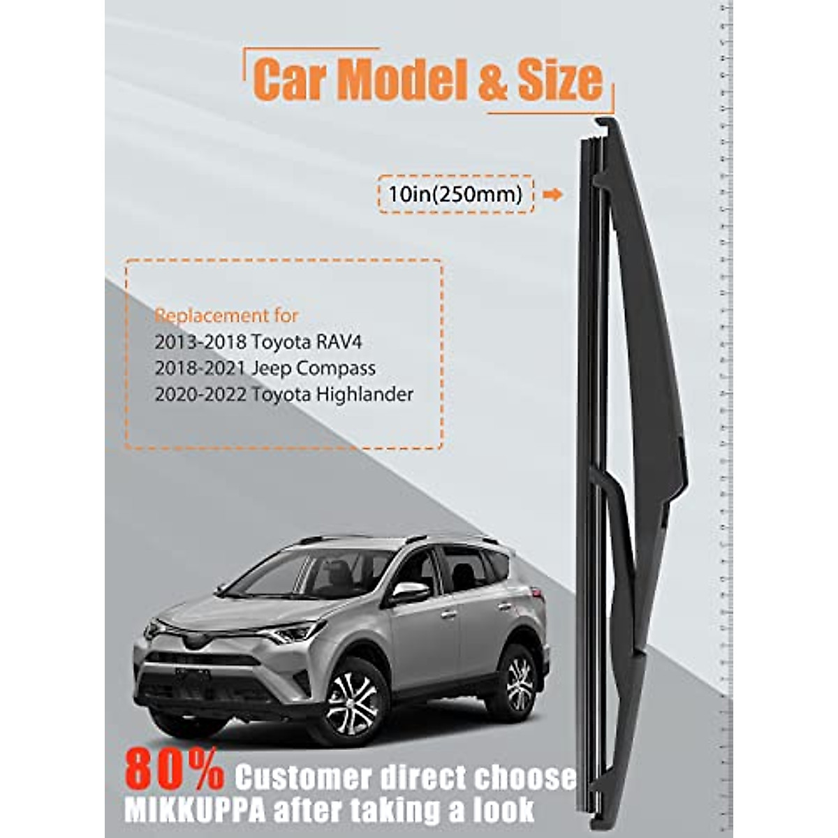 MIKKUPPA Replacement for Toyota RAV4 Rear Wiper Blade 2013-2018 - Back Windshield Rear Wiper Blade Replacement 85242-42040, 10 Inches