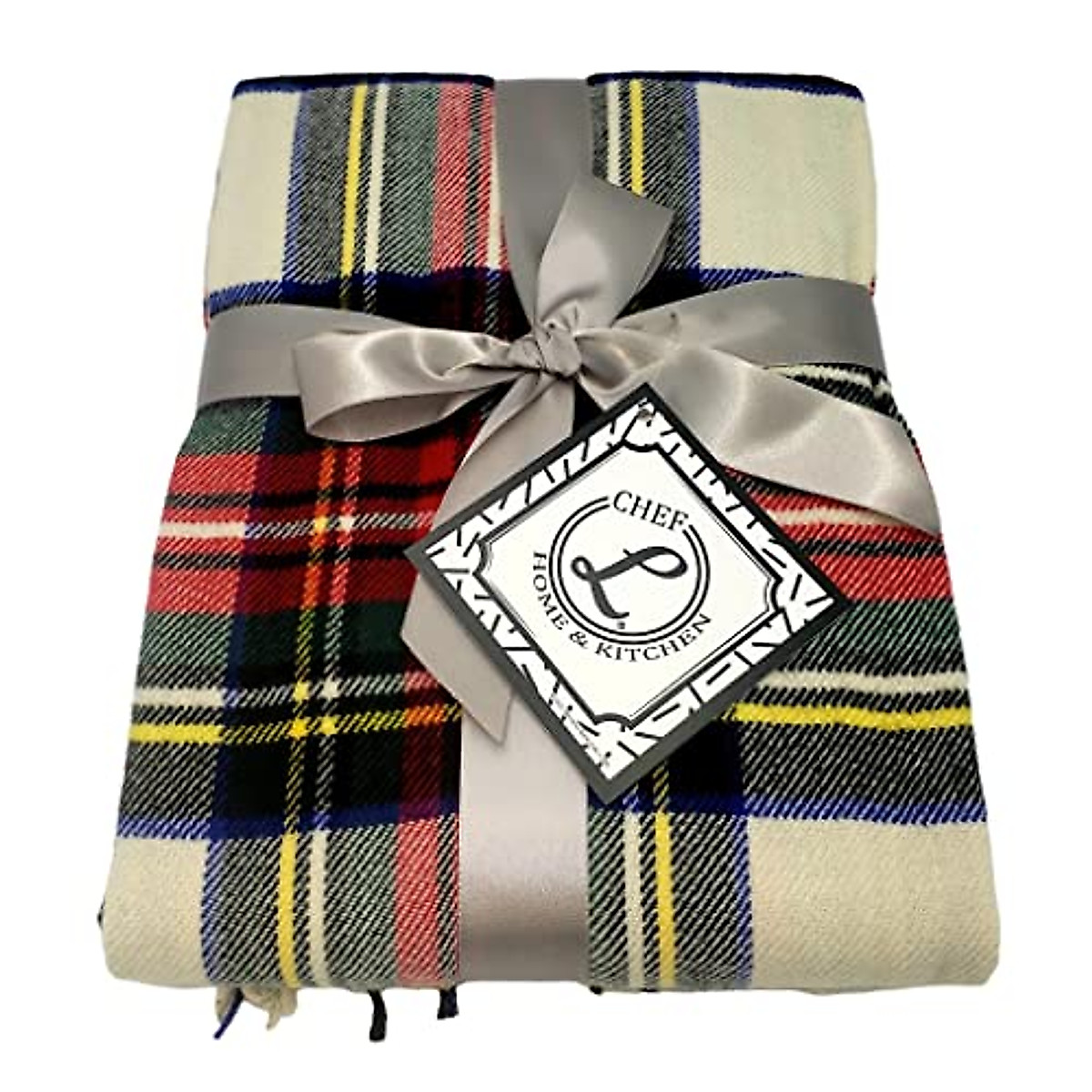CHEF L HOME & KITCHEN Plaid Throw Blanket: Lightweight Throw Blanket- Lap Blanket - Throw Blanket with Tassels - 60" x 50" All-Season Blanket - Multipurpose Blanket - Gift Ready (Red/Ivory Plaid)