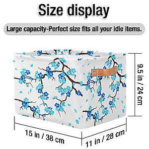 Funky Qiu Japanese Cherry Blossom Storage Basket Cube Large Toys Storage Box Bin with Handle Collapsible Closet Shelf Cloth Organizer for Nursery Bedroom,15x11x9.5 in,1 Pack