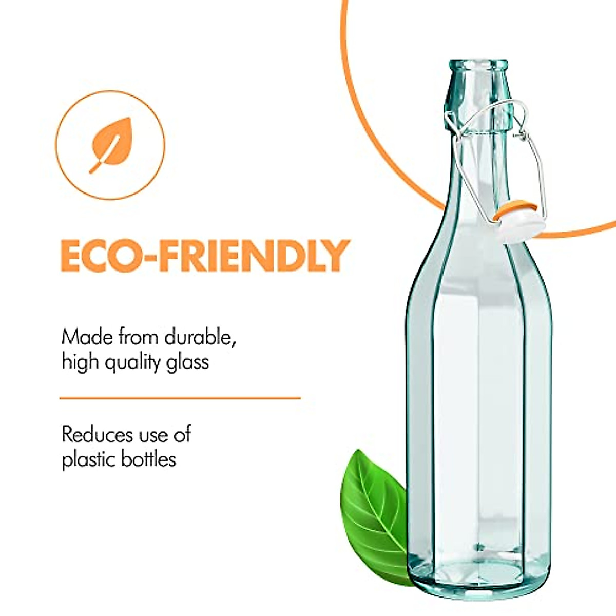 Amici Home Faceted Hermetic Glass Bottles | Eco-Friendly Swing Top Glass Bottles | Flip Top Glass Bottle with Airtight Cap | Glass Bottles with Caps - Dishwasher Free (Set of 2, 17 Oz)