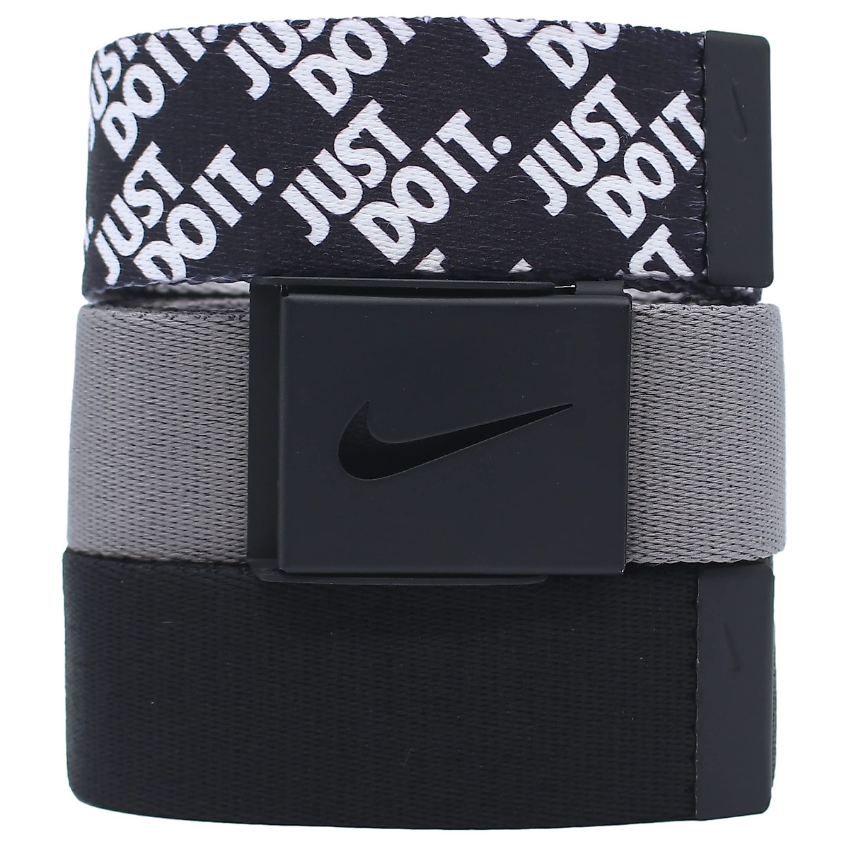 Nike Golf Men's 3-in-1 Web One-Size-Fits-Most Belts, Black/Gray/Just Do It