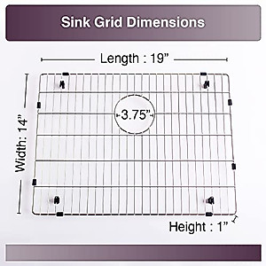 Kitchen Sink Grid (19" x 14") - Kitchen Sink Protector Stainless Steel - Sink Rack for Bottom of Sink with Rear Drain for Single Sink Bowl - Anti Scratch, Sturdy, and Rust Resistant