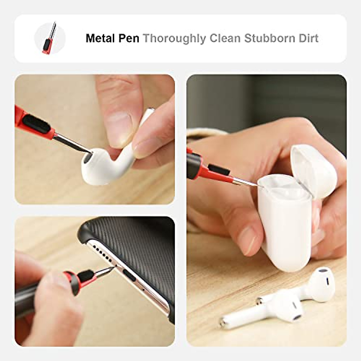 Cleaner Kit for Airpods Pro 1 2 3 Multi-Function Cleaning Pen with Soft Brush Flocking Sponge for Bluetooth Earphones Case Cleaning Tools Black