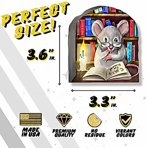 Mouse Reading Book, Wall Decor Sticker Decal, Kids Room, Classroom, Home, Bedroom, Bookcase, Book Lover, of Mice and Men, Children, Adorable, (Librarian Mouse)
