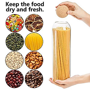 Suwimut 3 Pack Glass Storage Jar with Ball Cork Lid, 50oz/1500ml Glass Food Storage Canister Clear Tall Spaghetti Container with Round Cork Stopper for Kitchen Pantry Storage Spice, Coffee, Candy
