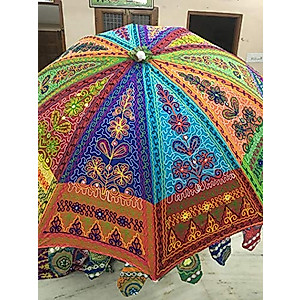 Marusthali Handmade Embriodery Decorative Garden Umbrella, Large Decorative Handcrafted Wedding Umbrellas, Umbrellas for beach Parasols (Multi Embroidery)