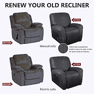 molasofa Recliner Chair Covers - 4 Pieces Leather Like Large Recliner Covers with Pocket Soft Stretch Recliner Slipcover for Lazy Boy Recliner Chair Washable Furniture Protector (Dark Grey)