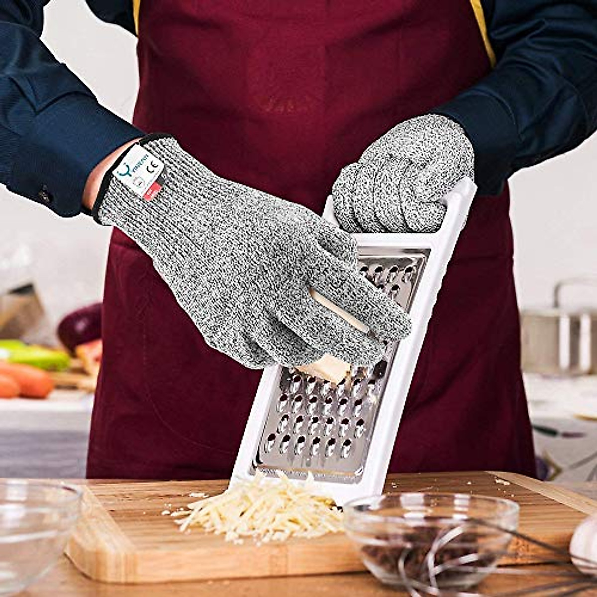 YINENN 2 Pairs (4 Gloves) Cut Resistant Gloves Food Grade Level 5 Protection,Kitchen Cut Gloves for Oyster Shucking,Fish Fillet Processing,Mandolin Slicing,Meat Cutting,Wood Carving-(XL)