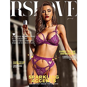 RSLOVE Lingerie for Women Lingerie Sets with Garter Belt 3 Piece Lace Teddy Babydoll Bodysuit Violet S