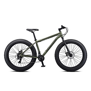 Mongoose Argus Trail Fat Tire Mountain Bike for Adult Men Women, 26-Inch Wheels, Mechanical Disc Brakes, 17-Inch Medium Aluminum Hardtail Frame, 16-Speed, Green