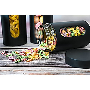 Quality Modern Black Stainless Steel Canister Set for Kitchen Counter with Glass Window & Airtight Lid - Food Storage Containers with Lids Airtight - Pantry Storage and Organization Set