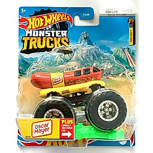 DieCast Hot Wheels Monster Trucks Oscar Mayer Hot Dog, 1:64 Scale Truck 8/75 Plus Connect and Crash car