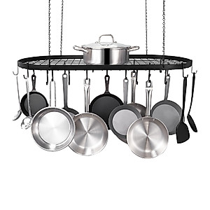 VEVOR 36 inch Carbon Steel Hanging Pot Rack, Ceiling Mount, 20 S Hooks, 80 lbs Loading Weight, Ideal for Home, Restaurant, Kitchen Cookware, Utensils