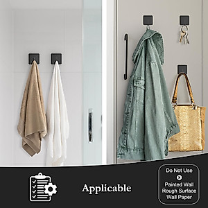 Docrok 6 Pack Stainless Steel Heavy Duty Adhesive Towel Hooks for Bathrooms, Kitchen Towel Hooks, Waterproof Bathroom Hooks for Towels, Wall Hooks for Hanging, Adhesive Shower Coat Hook, Black