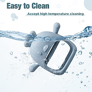 Woanger 4 Pcs Baby Teething Toys Bear Hand Teethers for Babies Silicone Chick Teething Toys for Babies Over 6 Months Anti Dropping Wrist Mitten for Sucking Needs (Blue, Green, Pink, Brown)