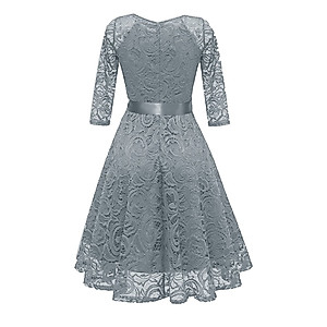F_Gotal Womens Vintage Dresses Casual Floral Lace Mini Tank Dress Fashion Aline Swing Dress Party Cocktail Prom Gray