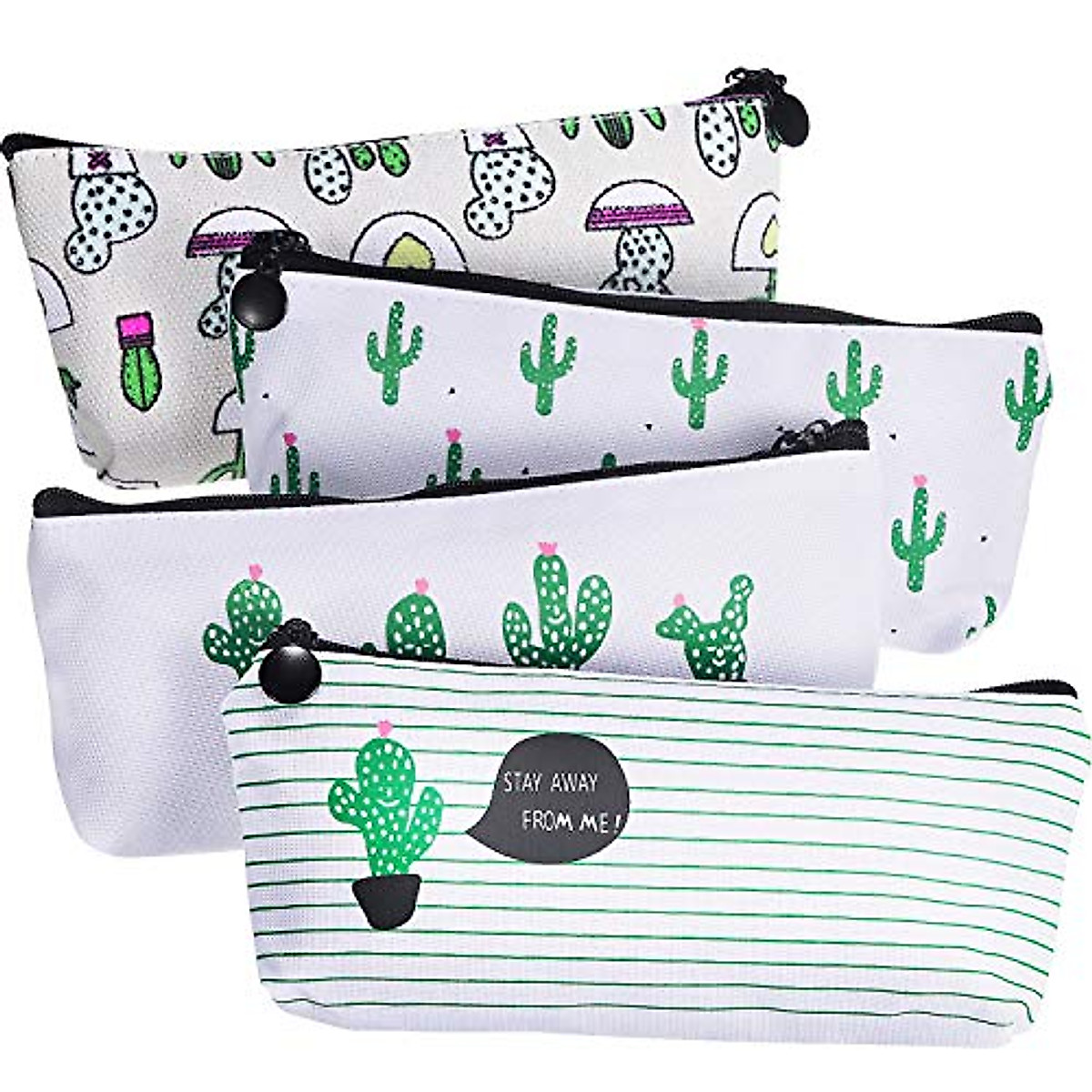 TecUnite 8 Pieces Pen Case Pencil Bag Canvas Pencil Pen Case Pen Holder Cosmetic Makeup Bag Set (Cactus Style)