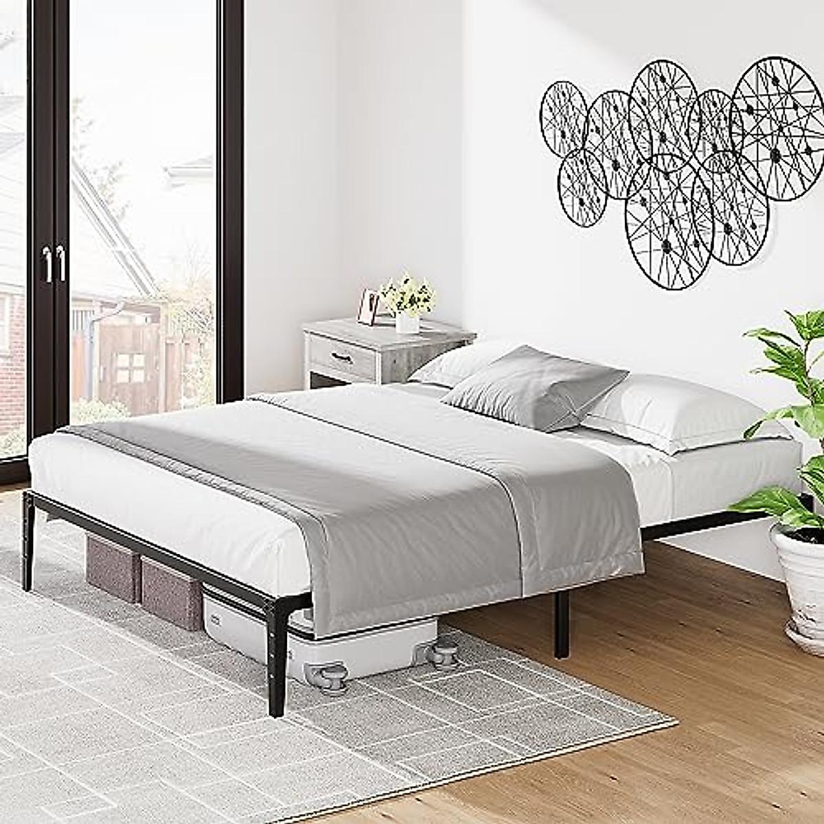 IDEALHOUSE 14 Inch Full Bed Frame with Storage, Metal Platform Bed Frame Full Size, Sturdy Steel Slats Support Mattress Foundation No Box Spring Needed, Black