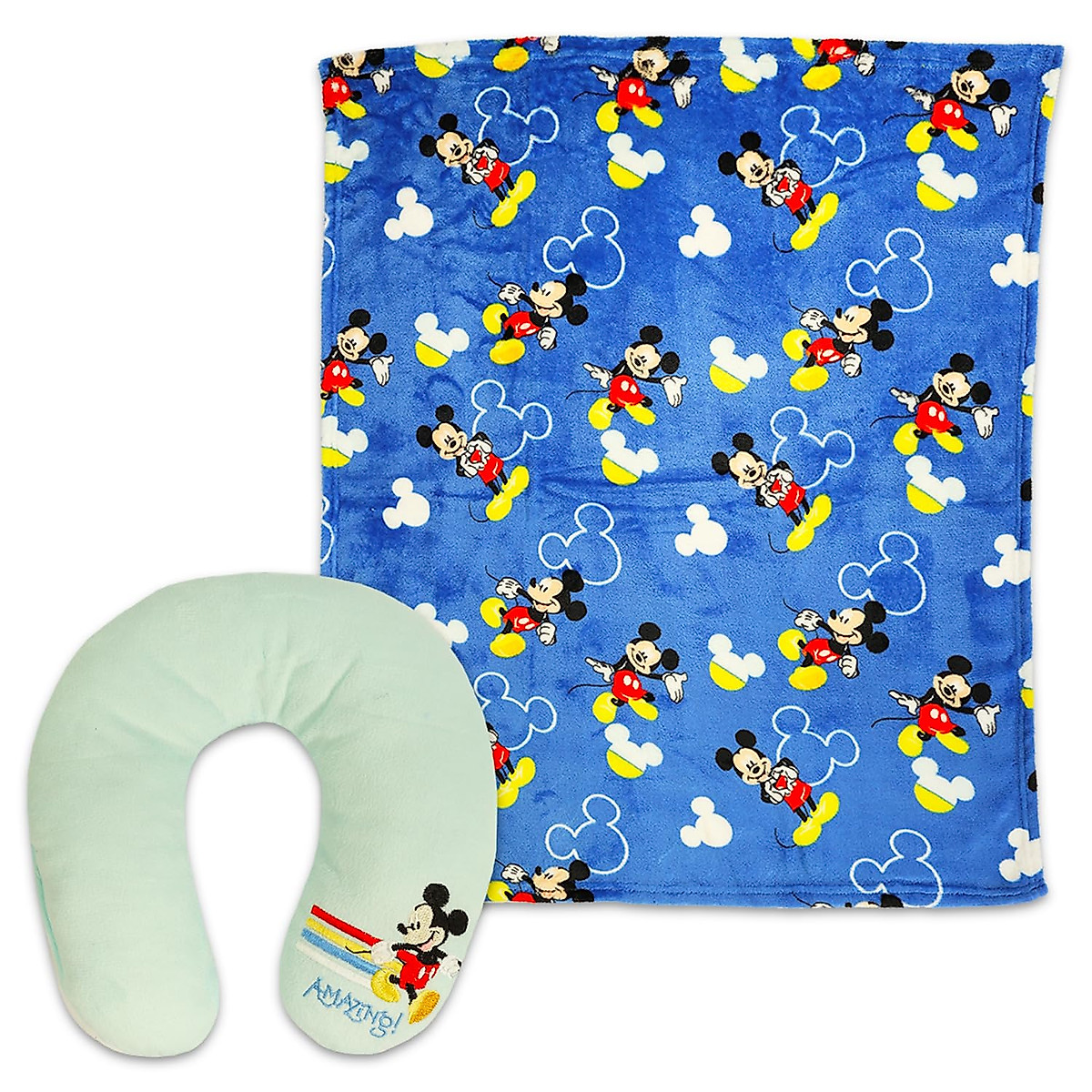 Mickey Mouse Travel Blanket - Mickey Mouse Travel Pillow Bundle Includes Mickey Mouse Travel Blanket, Mickey Mouse Travel Pillow, Create-A-Face Sticker Book, More | Mickey Mouse Travel Set