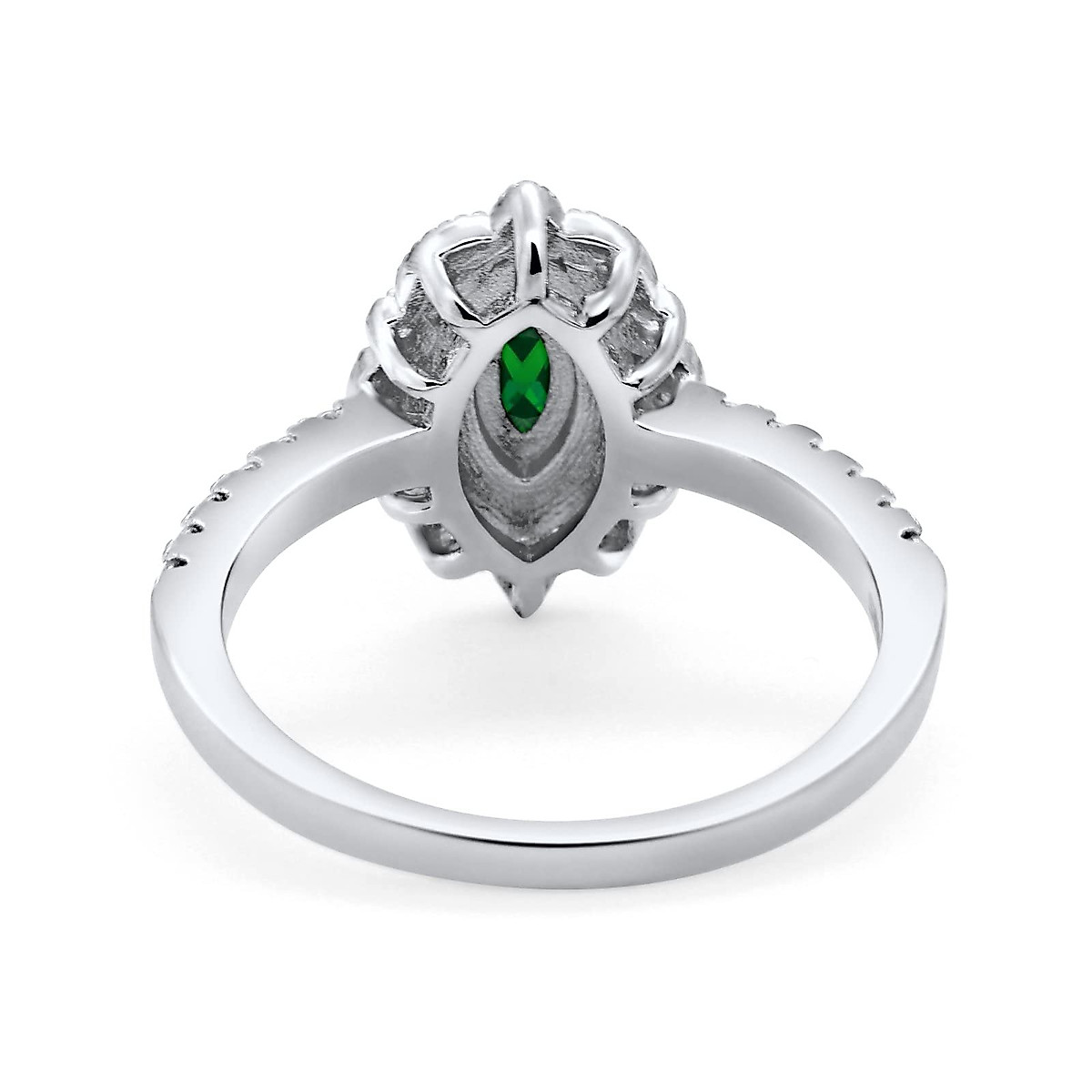 Blue Apple Co. Simulated Green Emerald CZ Size-6 Vintage Style Art Deco Marquise Wedding Engagement Bridal Ring Round Simulated Cubic Zirconia 925 Sterling Silver