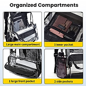 Vorspack Clear Backpack Heavy Duty - PVC Clear Book Bag with Inner Pocket Transparent Backpack for College Workplace Security - Black