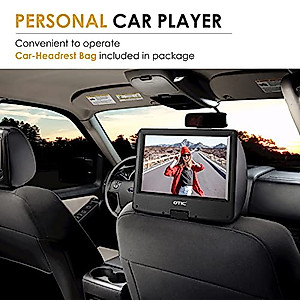 OTIC 12" Portable DVD Player with Bluetooth Function, 10.1" HD Swivel Display Screen, 5 Hour Rechargeable Battery, Support CD/DVD/SD Card/USB, Car Headrest Case, Car Charger