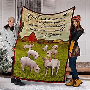 So God Made A Farmer Pig Blanket Plush Throw Minky Sherpa Blanket Personalized Blanket Gift for Family