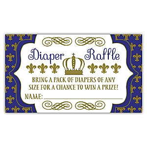 50 Royal Prince Diaper Raffle Tickets | Boy Baby Shower Game
