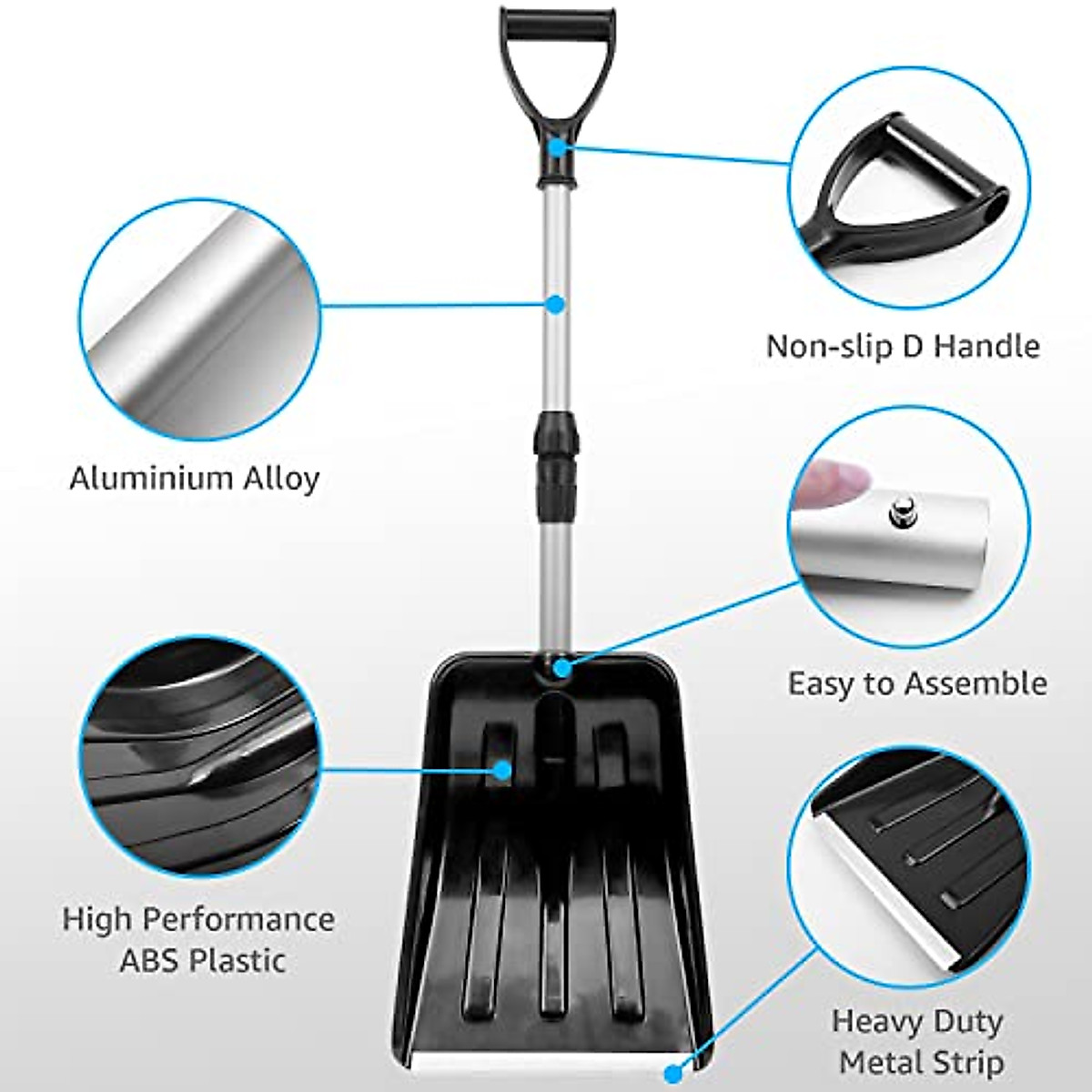 Collapsible Snow Shovel, Emergency Car Snow Shovel with Comfortable D-Grip Handle and Durable Aluminum Edge Blade, Portable Snow Shovel for Driveway Trunk Garden Camping (Adjustable 28" to 36")