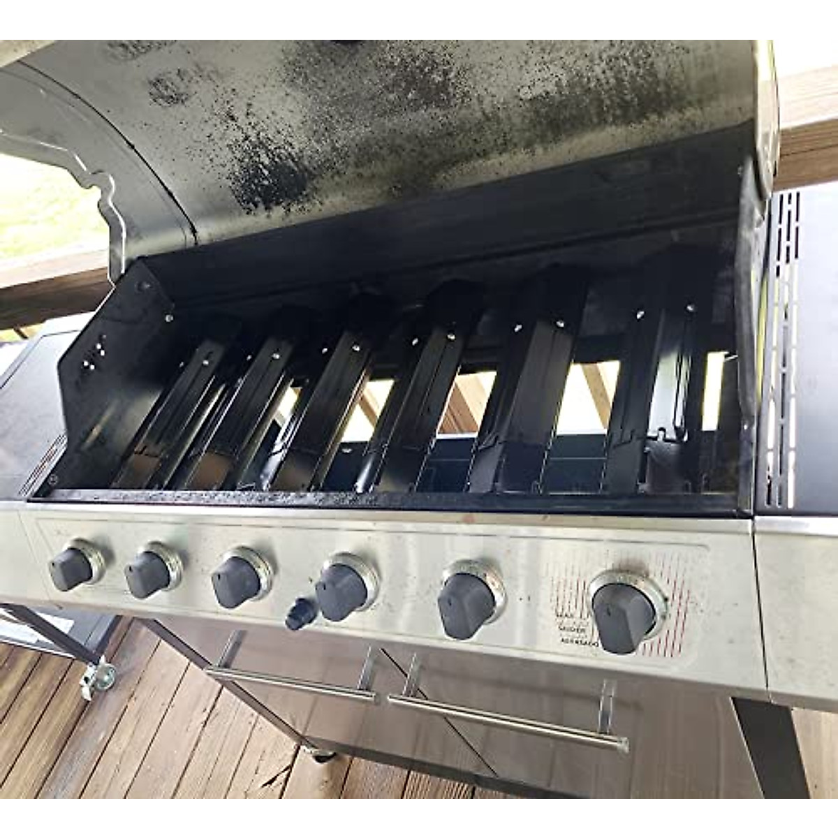 DcYourHome Universal Adjustable Porcelain Steel Heat Plate Shield, Grill Replacement Parts, Heat Tent, Burner Cover,Flavorizer Bar Flame Tamer for Gas Grill, Extends from 11.75" up to 21" L （5 Pack）