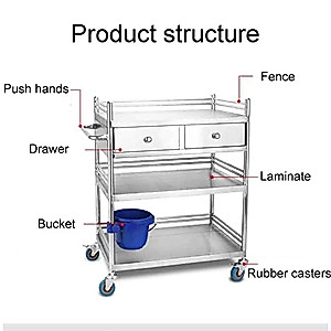 Medical Cart, Lab Rolling Cart 3 Shelves Shelf Stainless Steel Rolling Cart, With Dirt Bucket & Drawer Spacious Beauty Salon Rolling Cart, for Hospital Dental Clinic Home ( Color : Standard , Size : 6
