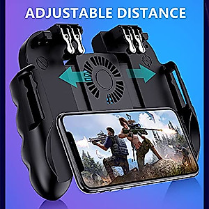 4 Trigger Mobile Game Controller with Cooling Fan Adjustable Stand for PUBG/Fotnite 6 Finger Operation GAMR or L1R1 L2R2 Gaming Grip for 4.7-6.5" iOS Android Phone