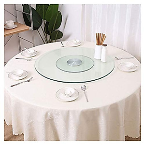 Hermsi 80 cm (30 inch) Tempered Glass Lazy Susan Turntable, Round Tabletop Rotating Serving Tray for Dining Table - Transparent