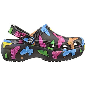 Crocs Women's Classic Graphic Platform Clogs, Platform Shoes, Butterfly/Black, 10 Women