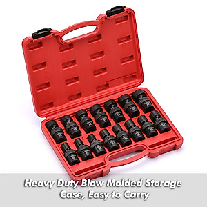 CASOMAN 15 PCS 1/2" Drive Standard Universal Impact Socket Set, 6 Point, Metric,10-24mm