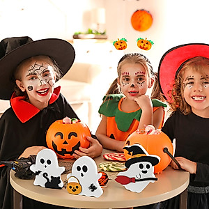 Cute Ghost Halloween Decorations Indoor, Wooden Tiered Tray Decor Table Sign, Black Cat Bat Witch Broom Signs Pumpkin Blocks for Party Home Shelf Display (Set of 3)