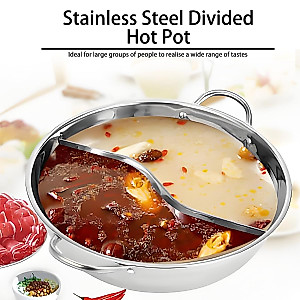 Stainless Steel Shabu Hot Pot 11.8Inch Divided Hot Pot Pan,Dual Sided Soup Cookware Cooking Pot with Divider Induction Cooktop Gas Stove