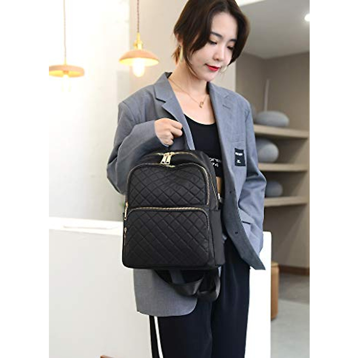 Small Backpack for Women with Adjustable Padded Shoulder Strap，Mini Backpack for Women Nylon Women Backpack Purse Casual Lightweight Bookbag Daypack