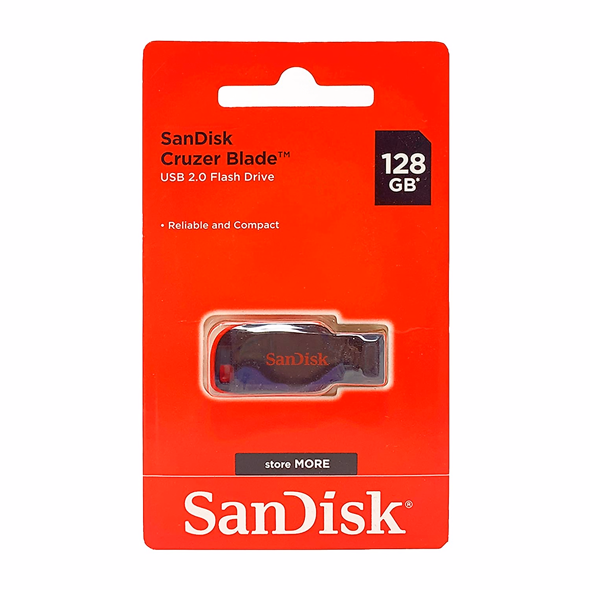SanDisk Cruzer Blade USB Flash Drive, 128 GB, Black/Red (SDCZ50-128G-A46)