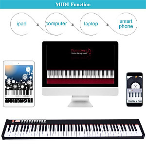 Costzon BX-II 88-Key Portable Touch Sensitive Digital Piano, Upgraded Electric Keyboard with MIDI/USB Keyboard, Bluetooth, Dynamics Adjustment, Sustain Pedal, Power Supply, and Black Handbag (Black)