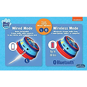 eKids Blues Clues Kids Bluetooth Headphones, Wireless Headphones with Microphone Includes Aux Cord, Volume Reduced Kids Foldable Headphones for School, Home, or Travel