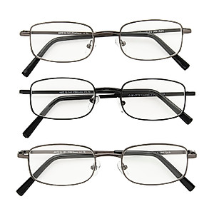 Foster Grant Men's Council Rectangular Reading Glasses, Gunmetal and Black, 3 Pack, 1.75x